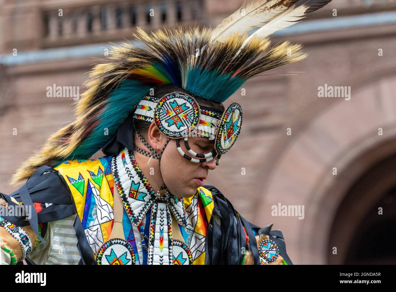 First Nations of Canada male dancer performing during the Global ...