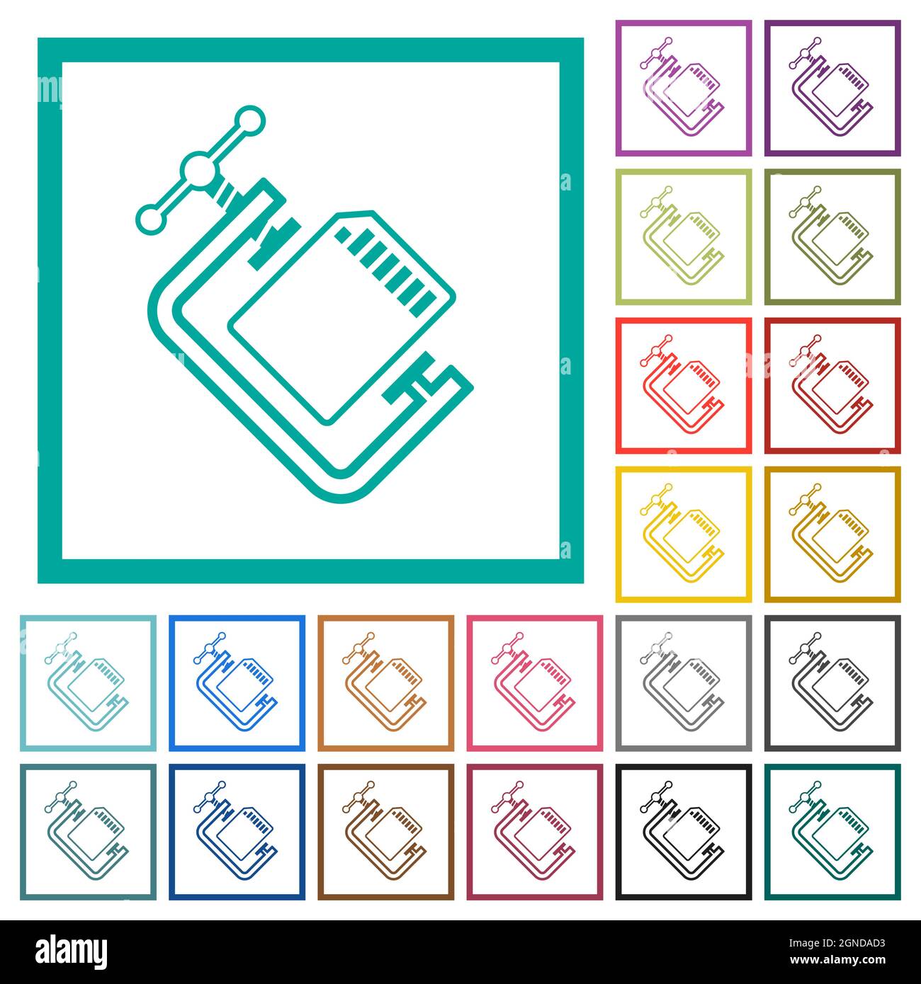 SD memory card compress outline flat color icons with quadrant frames ...