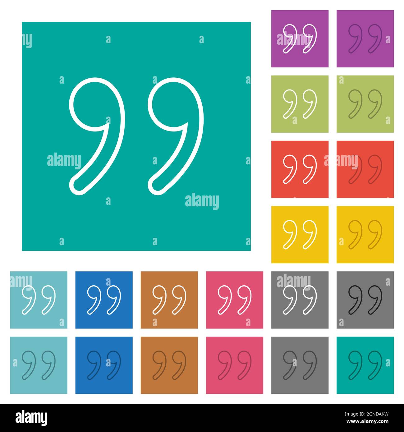 Quotation mark outline multi colored flat icons on plain square ...
