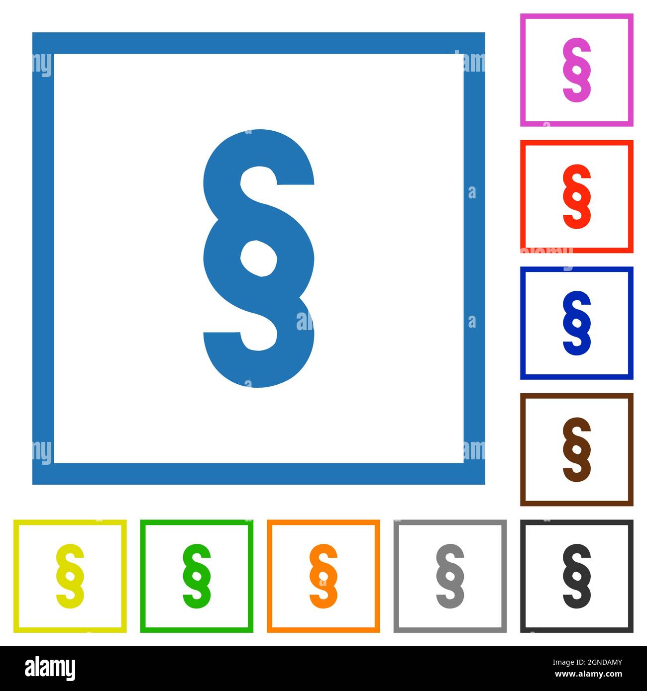 Paragraph symbol flat color icons in square frames on white background ...