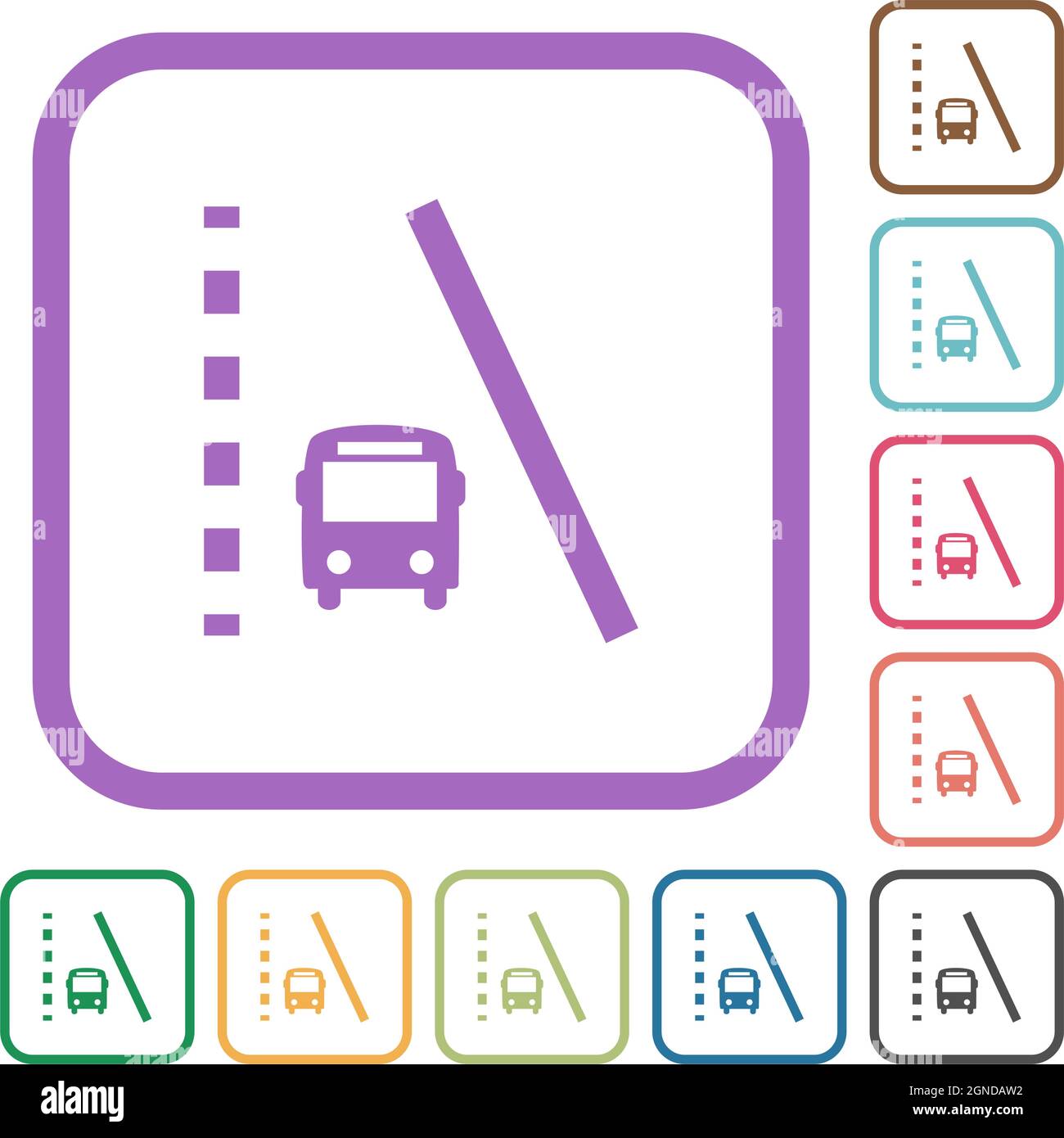 Bus lane simple icons in color rounded square frames on white ...