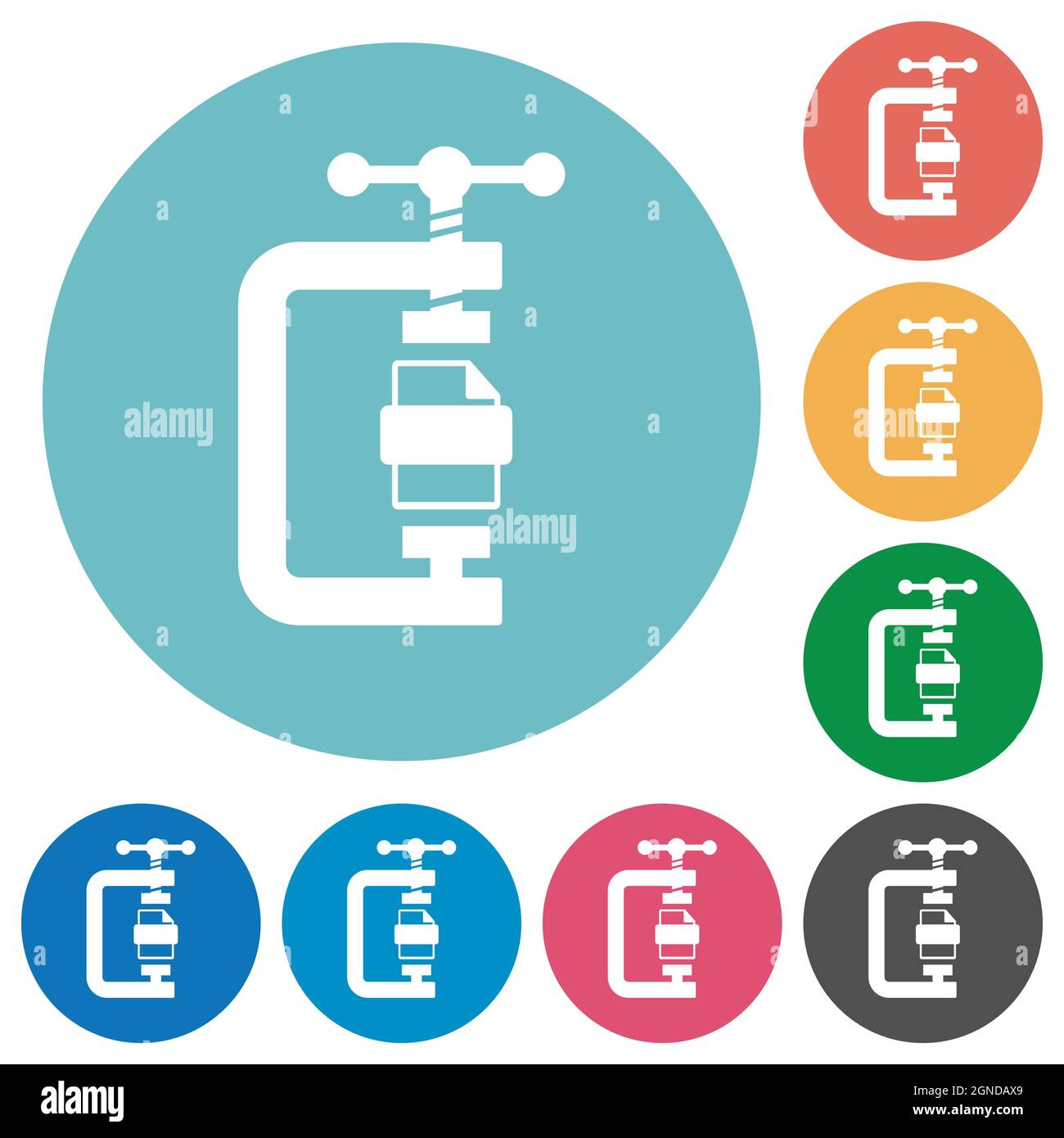 File compression solid flat white icons on round color backgrounds ...