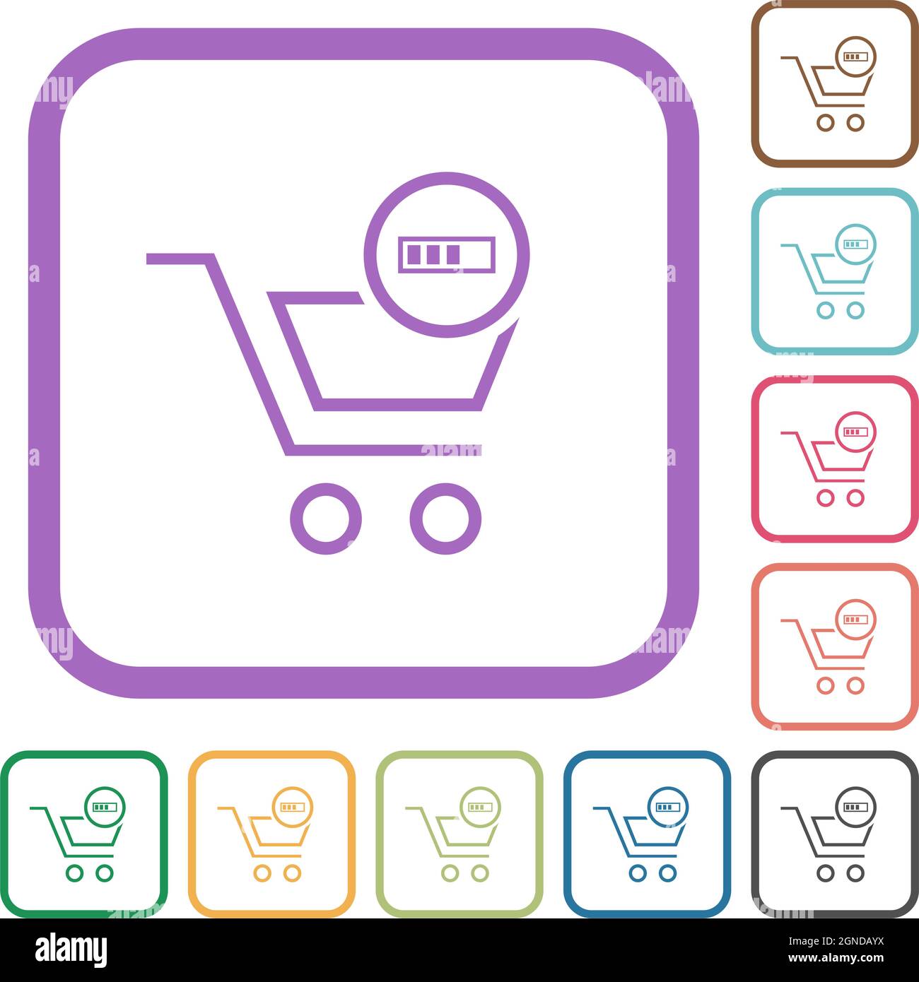 Cart processing outline simple icons in color rounded square frames on ...