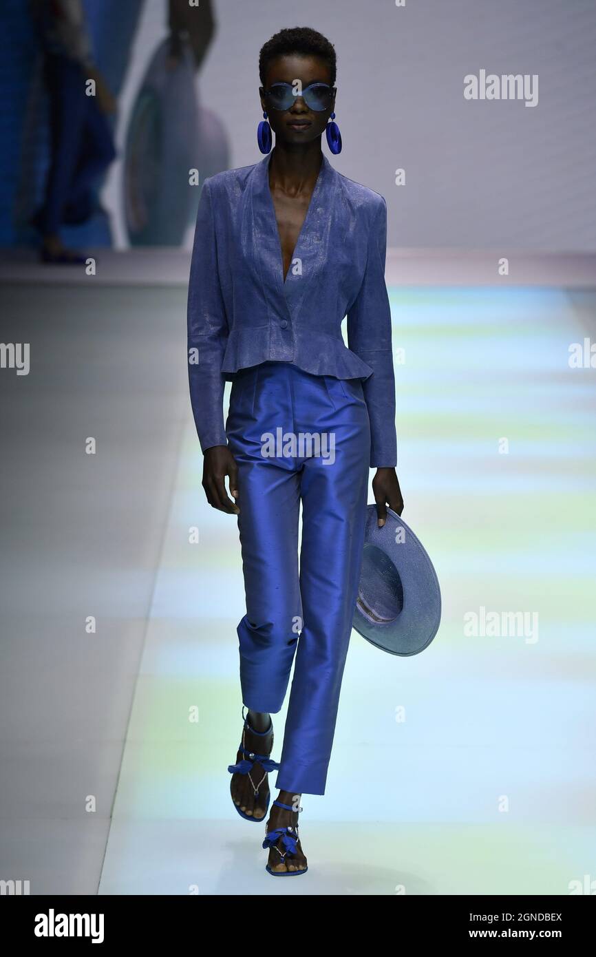 Model Marie Kone walks on the runway at the Emporio Armani fashion show ...