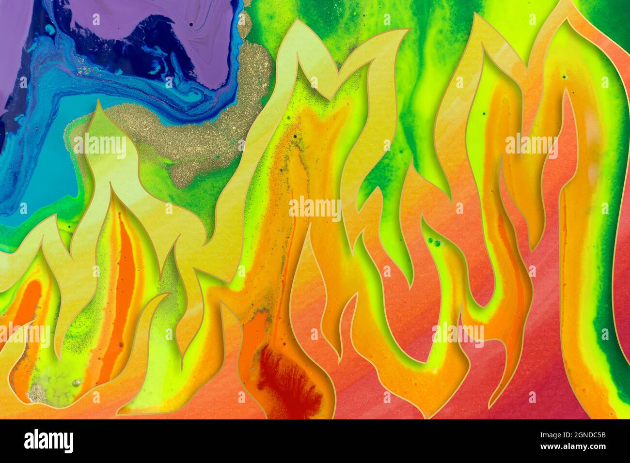 Rainbow fire imitation abstract background. Liquid paint pattern Stock ...