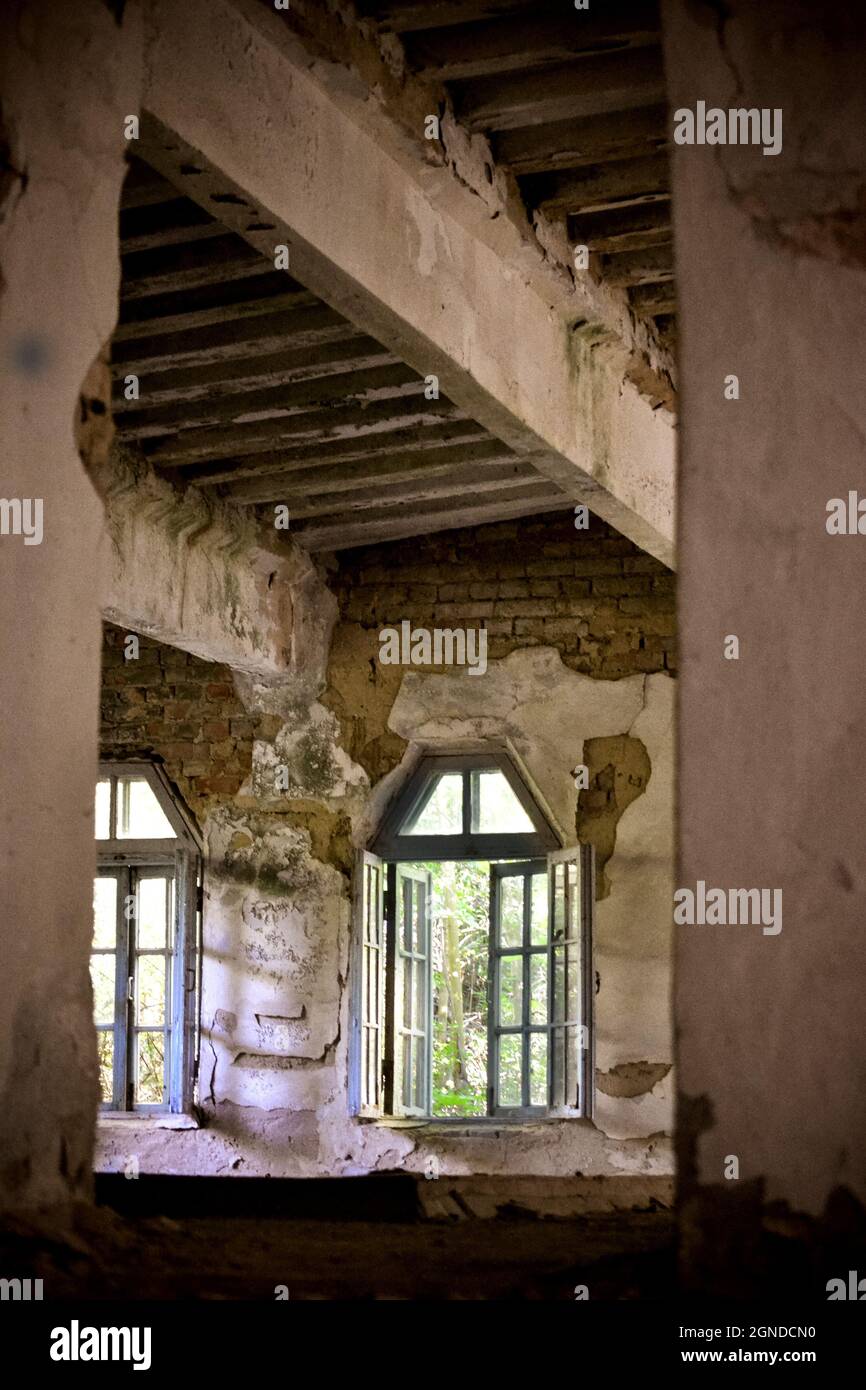 Old collapsing house open window Stock Photo - Alamy