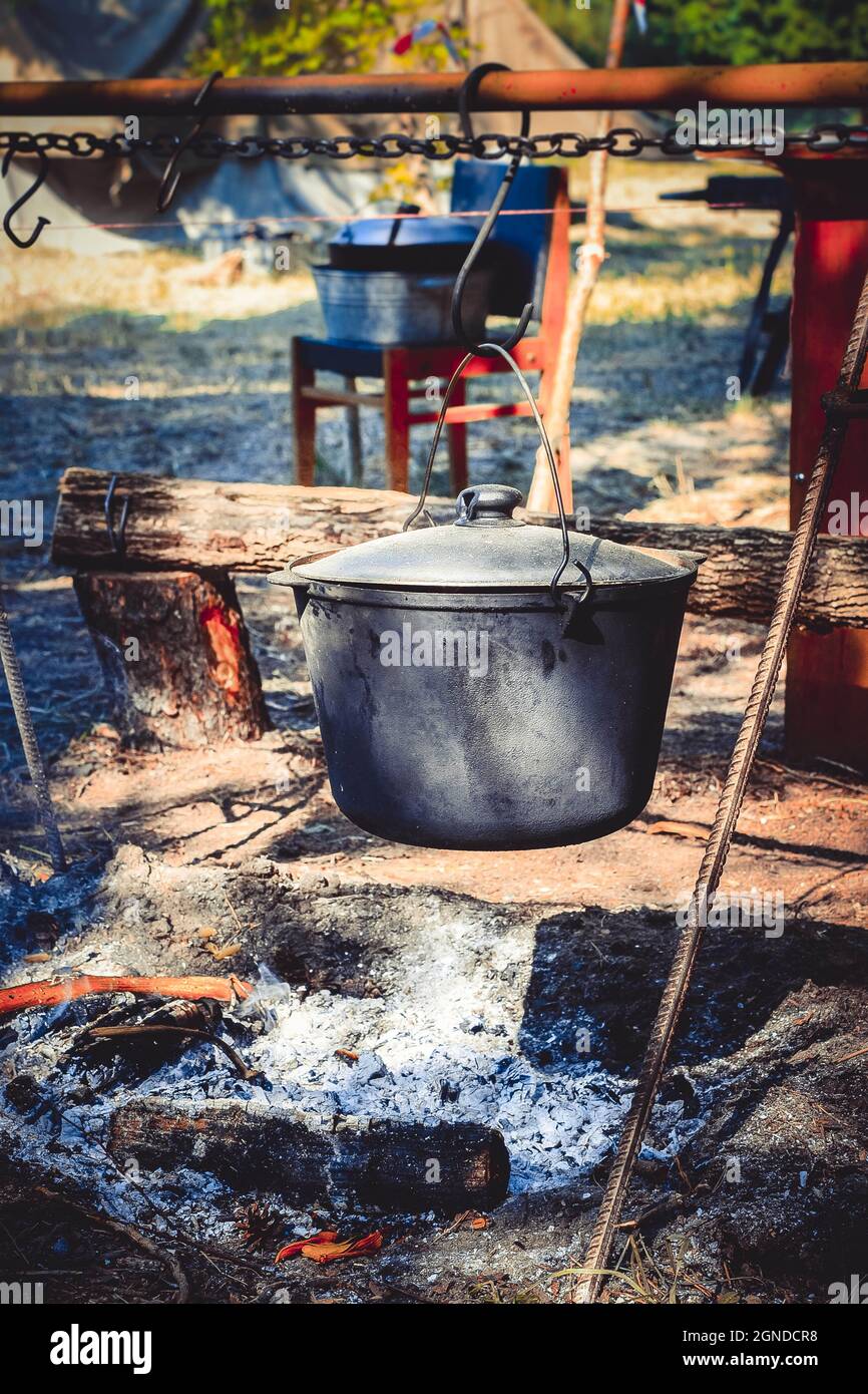 pot for cooking in the campaign Stock Photo - Alamy