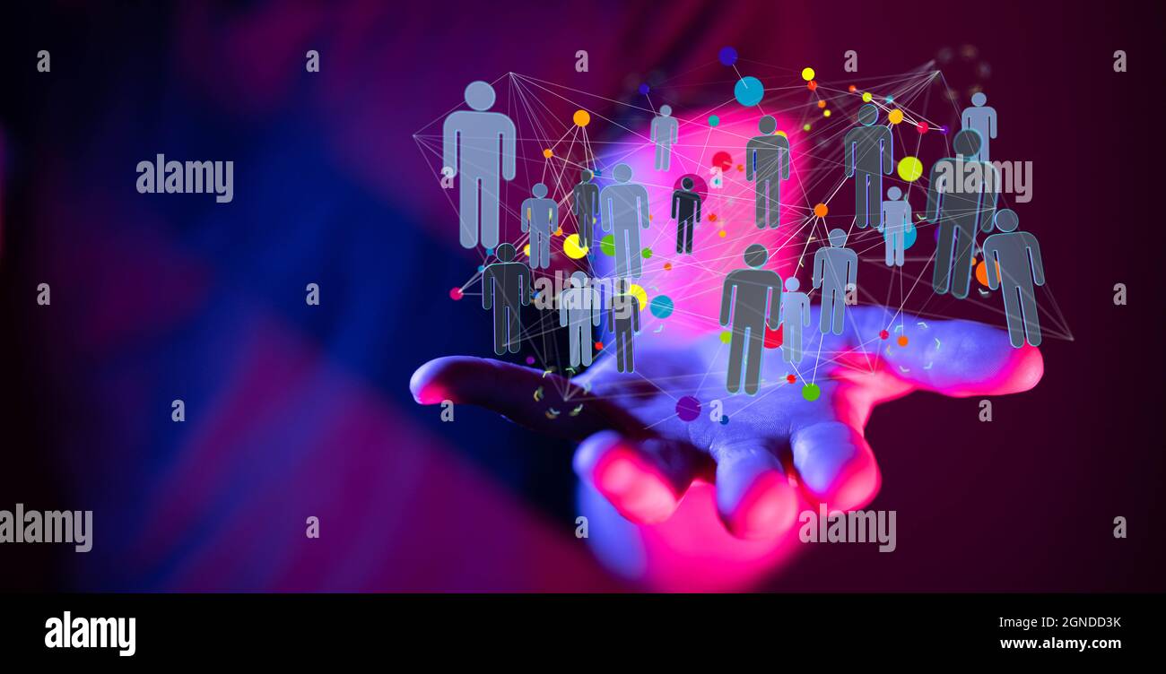 3d illustration of people figures connected with lines and dots ...