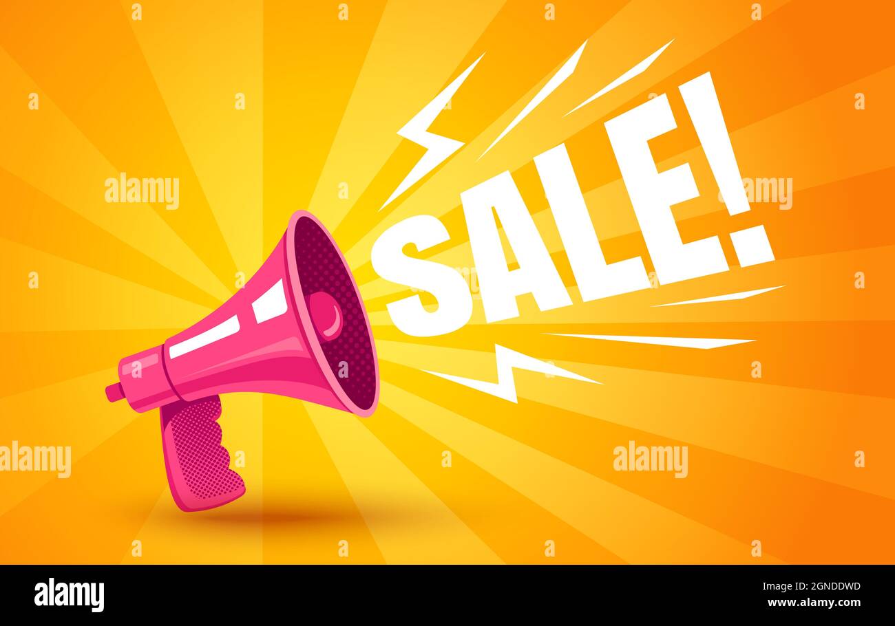 Vector vintage poster with retro pink megaphone on yellow background ...