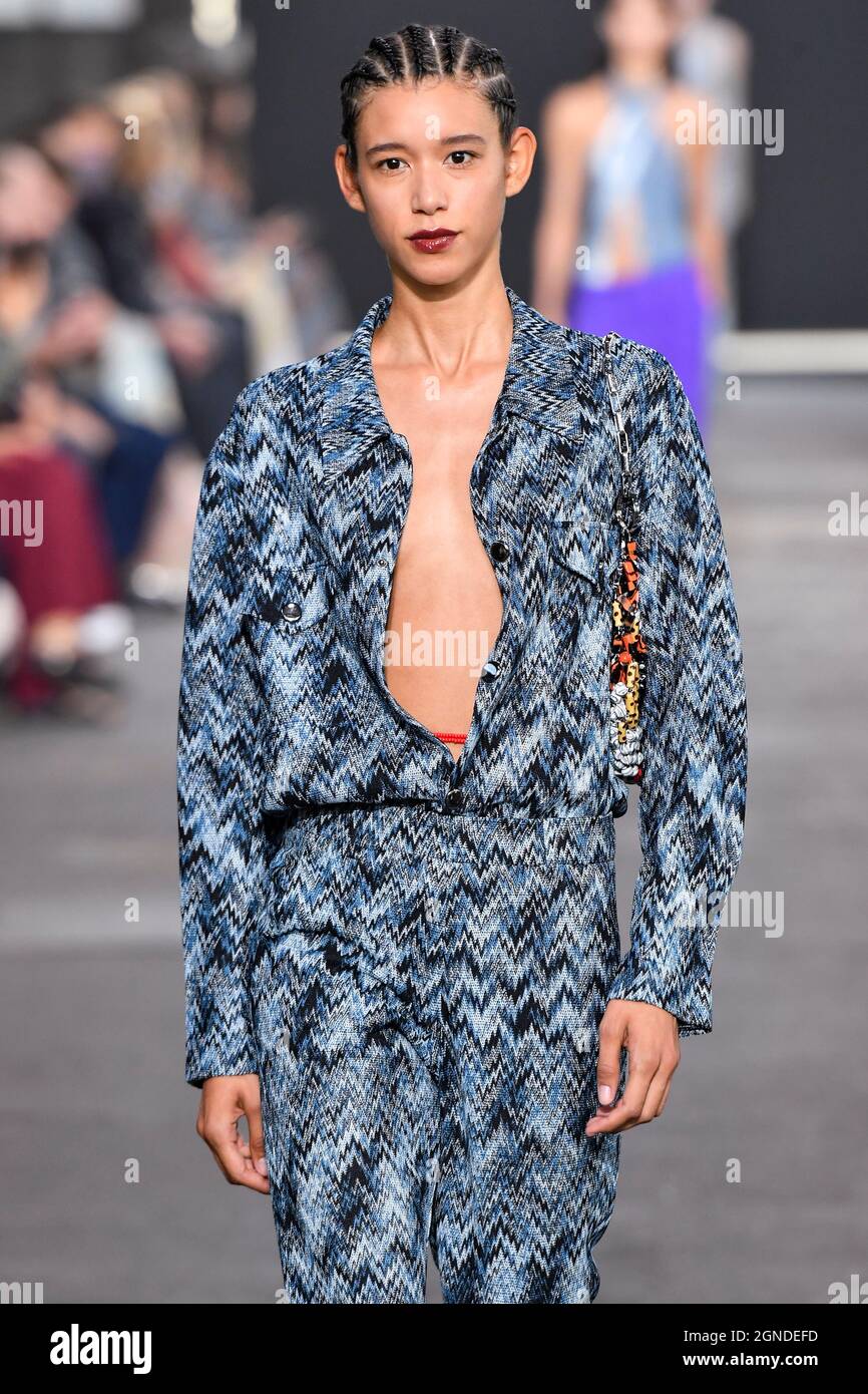 Model Dilone walks on the runway at the Missoni fashion show during ...