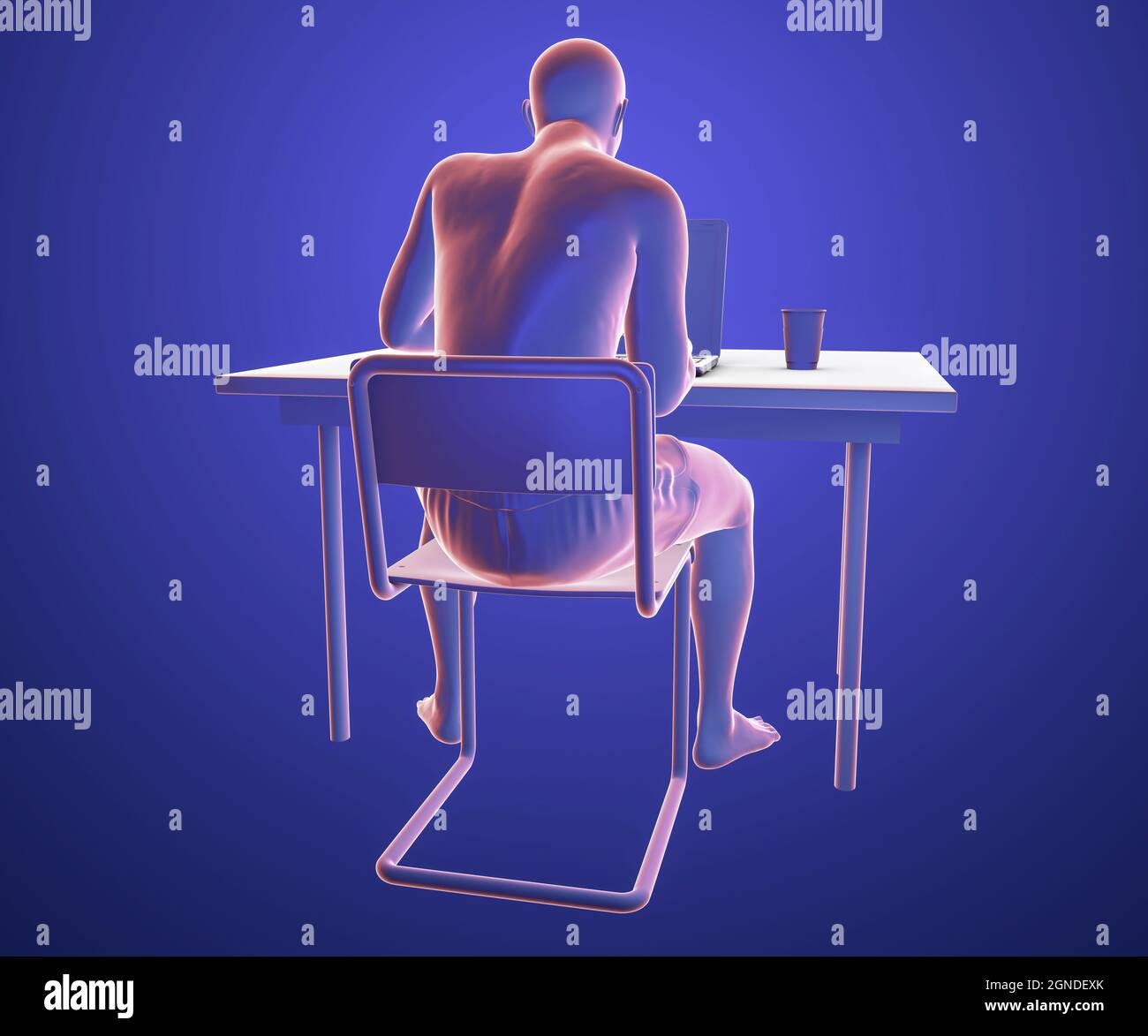 Bad posture whilst using laptop, illustration Stock Photo - Alamy