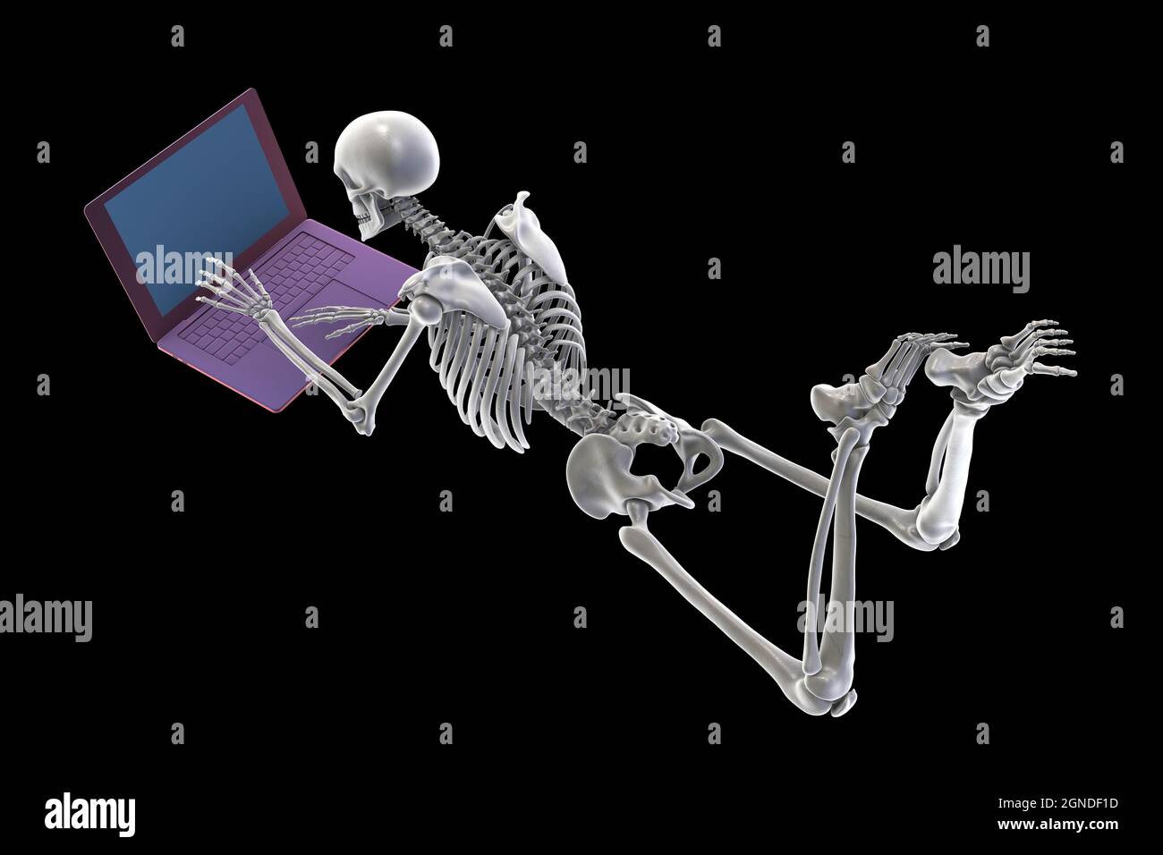 Bad posture whilst using laptop, illustration Stock Photo - Alamy