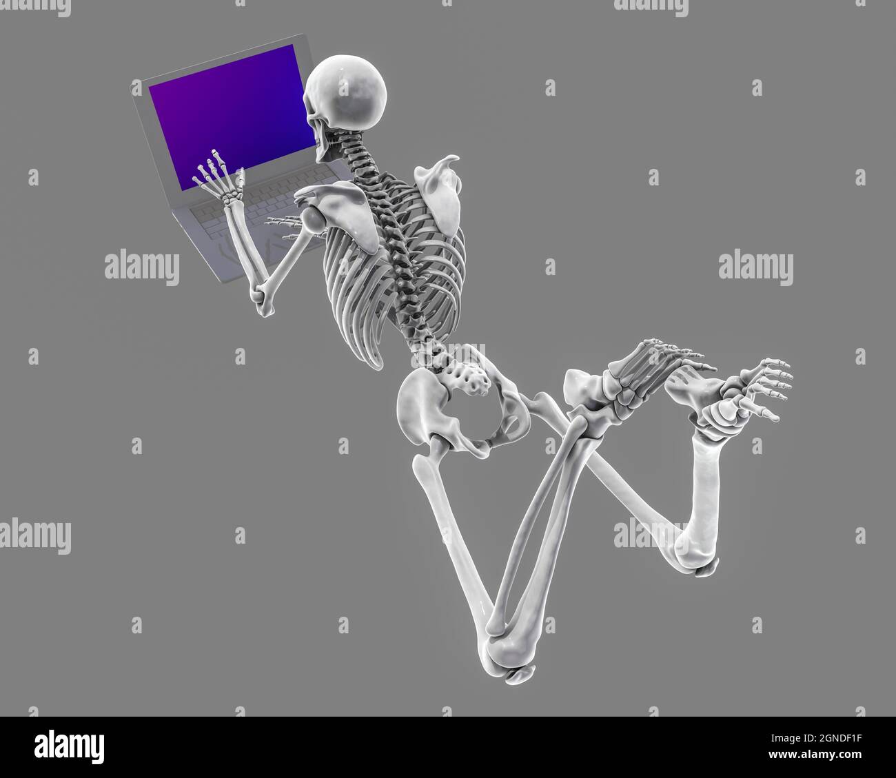 Bad posture whilst using laptop, illustration Stock Photo - Alamy