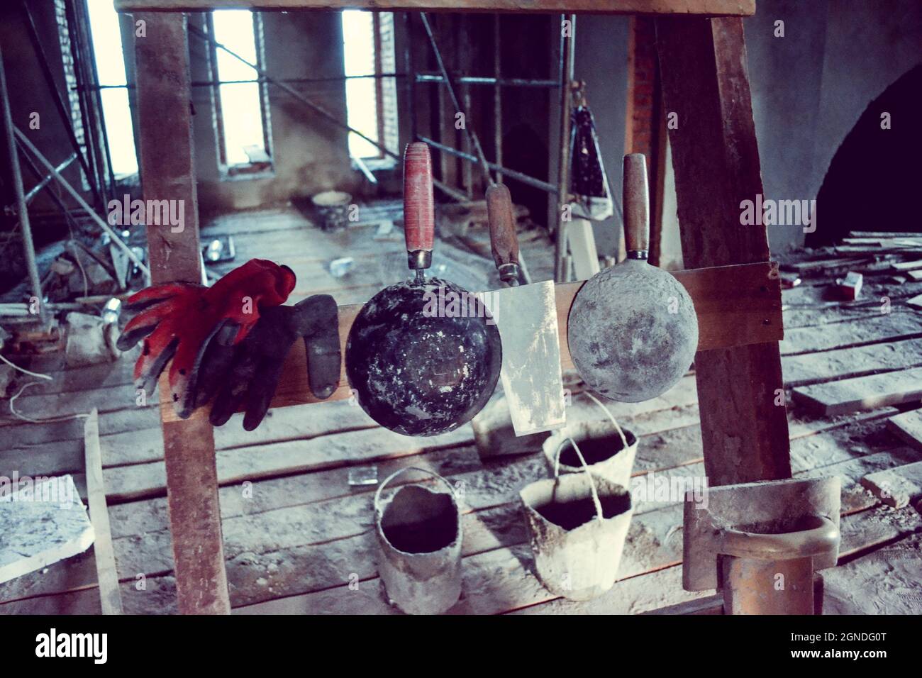 Dirty construction tools Stock Photo - Alamy