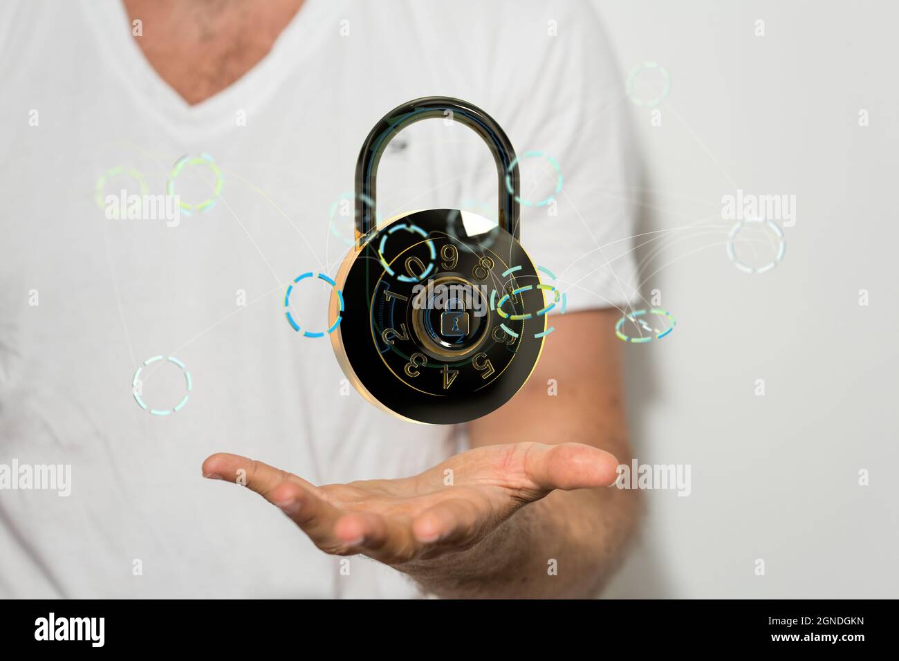 3d illustration of round combination lock and digits hovering over a ...