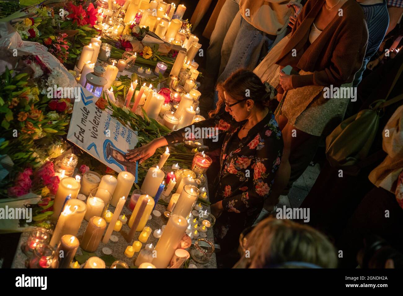 London, UK. September 24 2021 Flowers and tributes laid at candle lit ... London, UK. September 24 2021 Flowers and tributes laid at candle lit ...