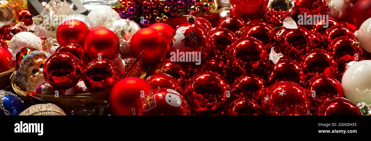 Horizontal Christmas Banner with tree traditional ornaments Stock Photo ...