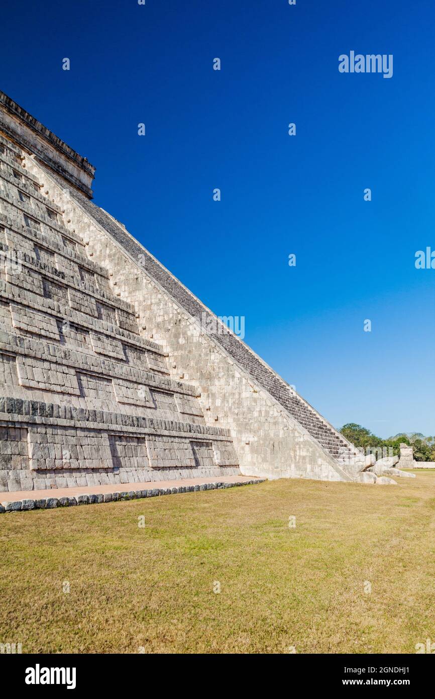Stairway of the pyramid Kukulkan in the Mayan archeological site ...