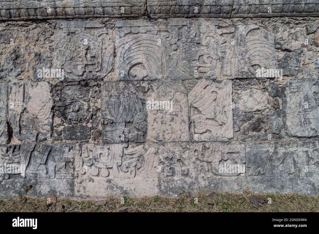 Reliefs of the players at the great ball game court at the ...