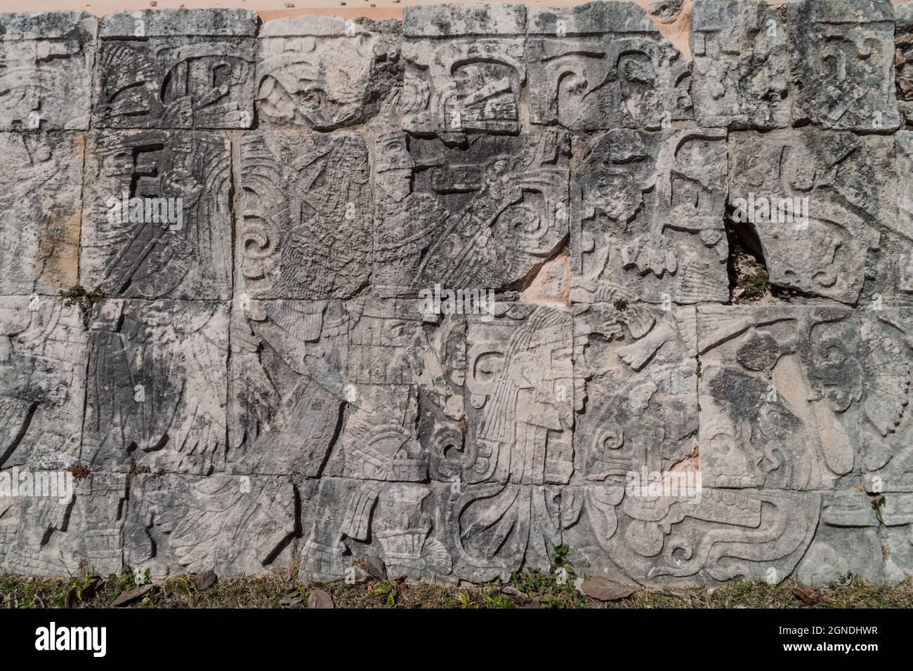 Reliefs of the players at the great ball game court at the ...