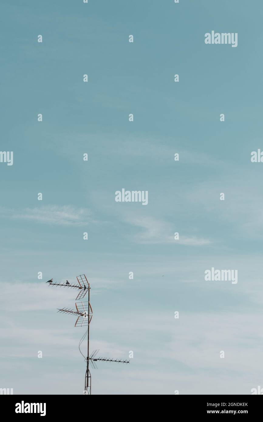 Beautiful view of a Minimal composition of a blue sky with a telegraph ...