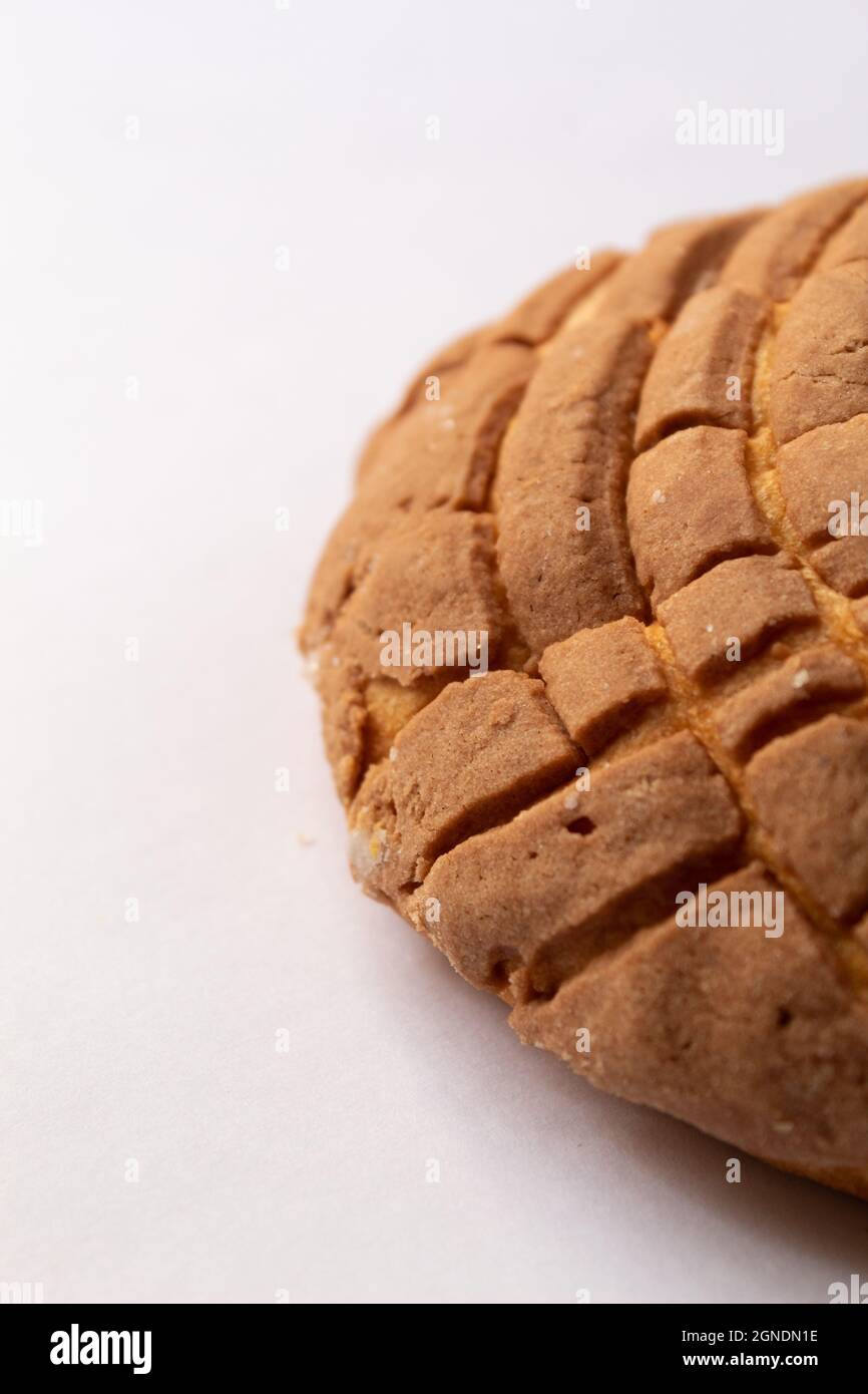 close up of a delicious traditional Mexican sweet bread called concha ...