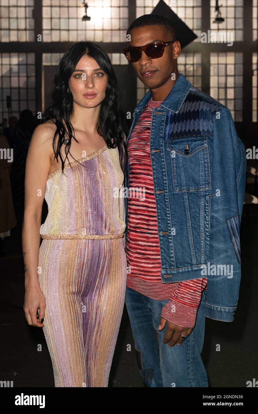 Milan, Italy. 24th Sep, 2021. Haroun Fall and Alice Pagani at MISSONI ...