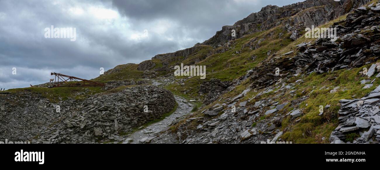 Old slate mines and quarries on the side of the Old man of Coniston.A ...