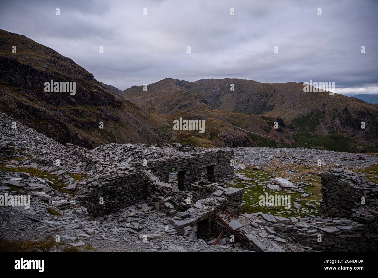 Old slate mines and quarries on the side of the Old man of Coniston.A ...