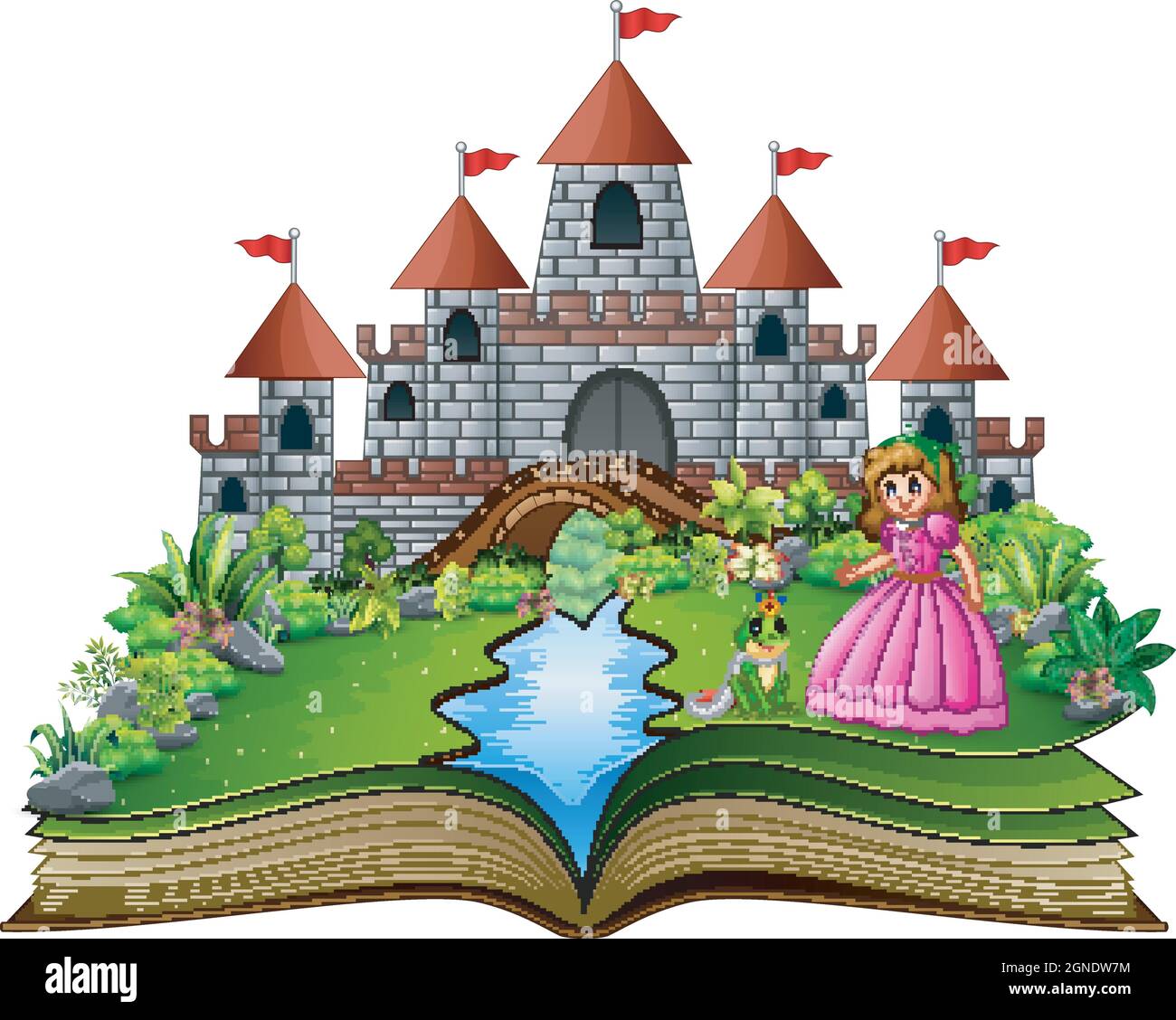 Story book of princess and frog prince cartoon Stock Vector Image & Art ...