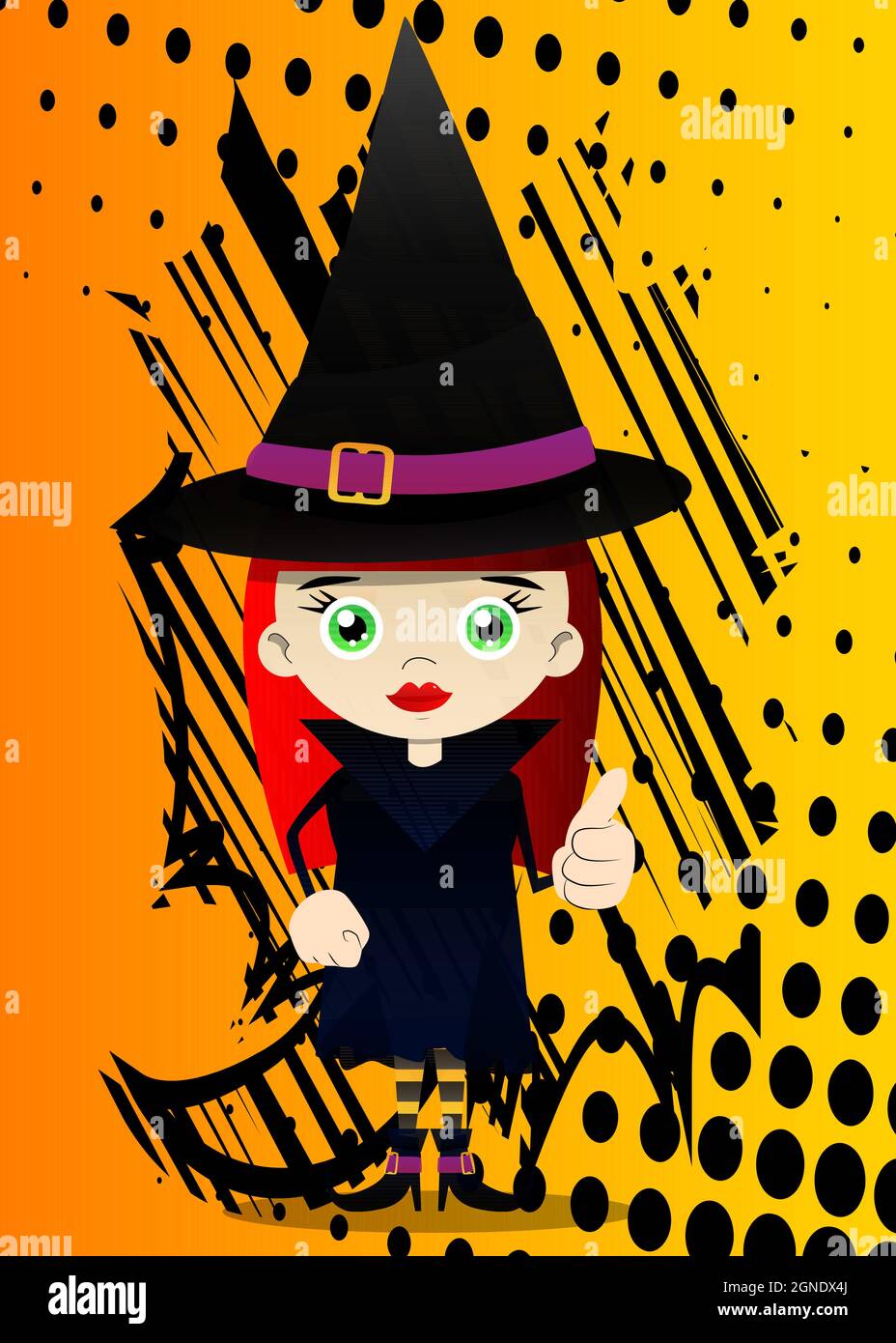 Kid dressed for Halloween making thumbs up sign. Vector cartoon ...