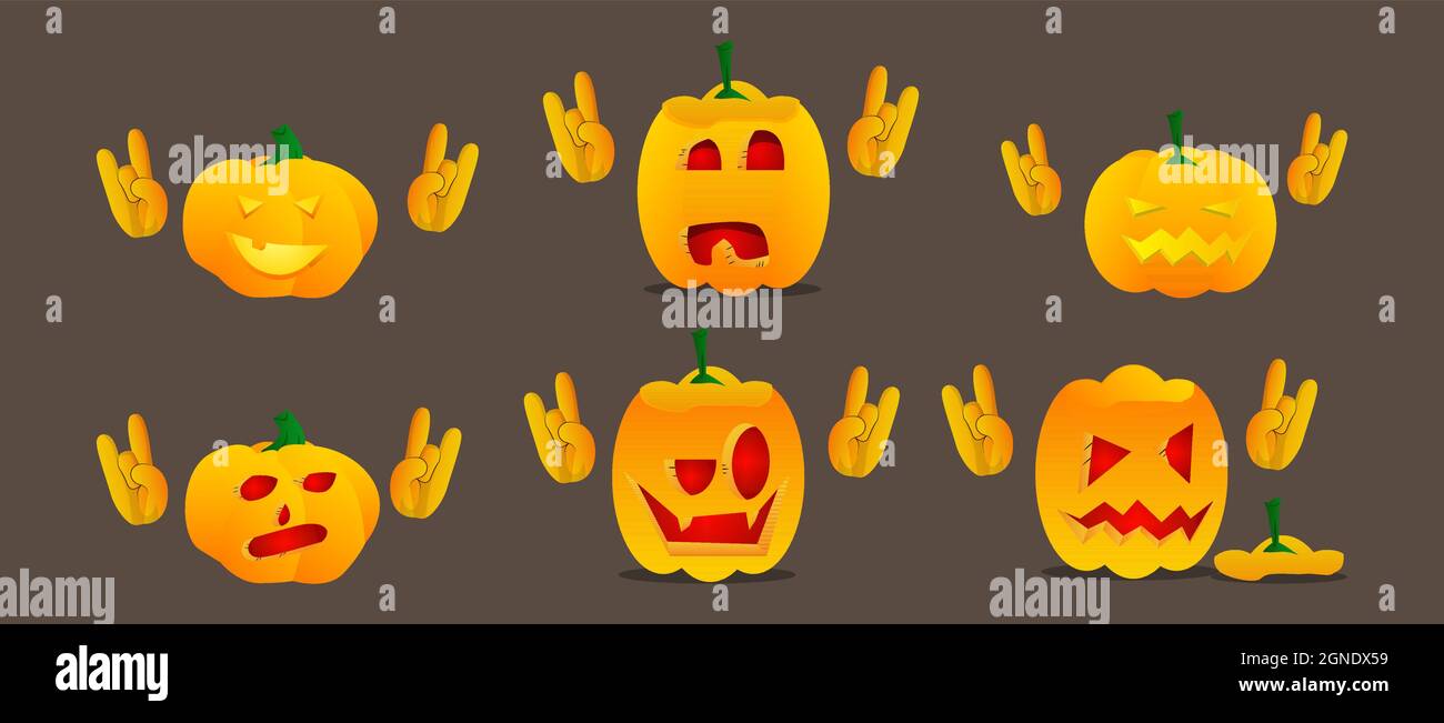 Decorative pumpkins for halloween with hands in rocker pose as a ...