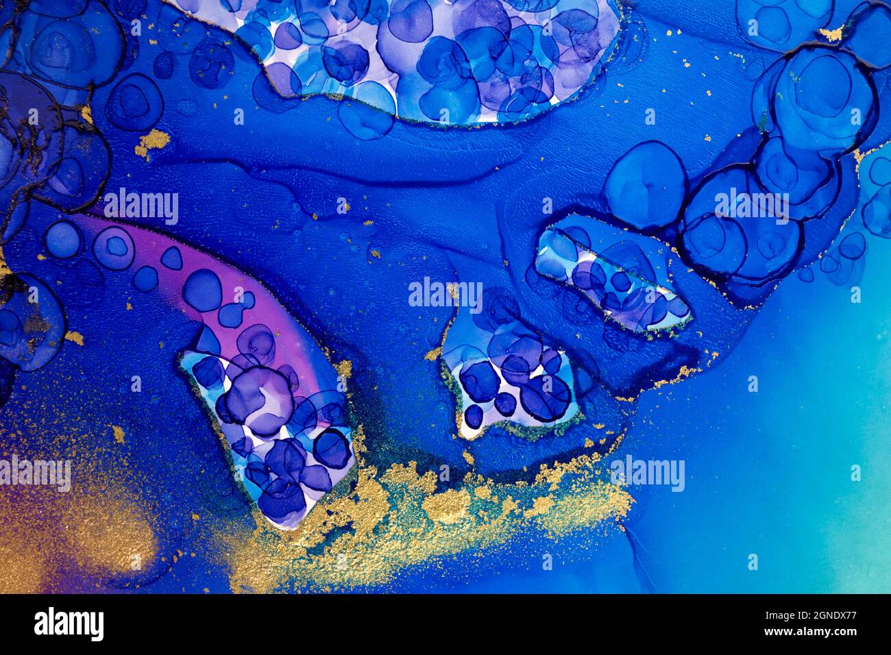 Abstract watercolor blue gradient pattern with gold glitter and round ...