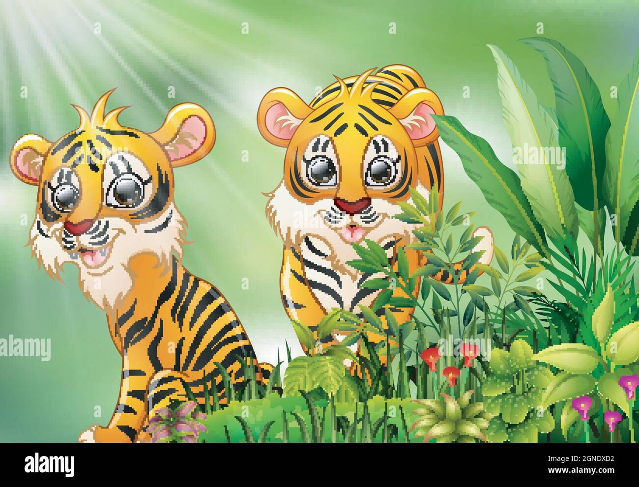 Nature scene with tigers cartoon illustration Stock Vector Image & Art ...