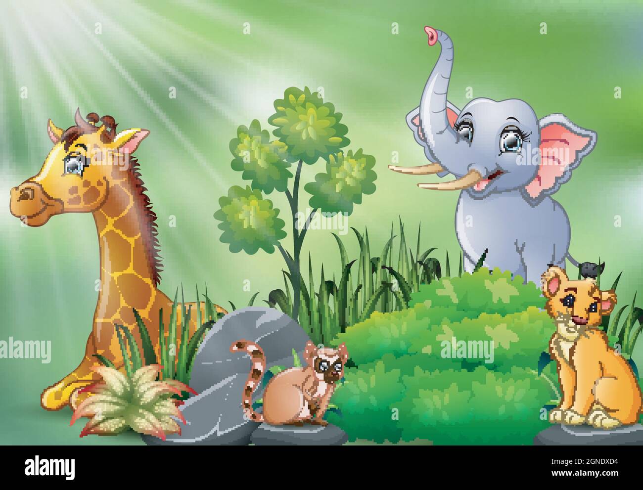 Nature scene with wild animals cartoon Stock Vector Image & Art - Alamy