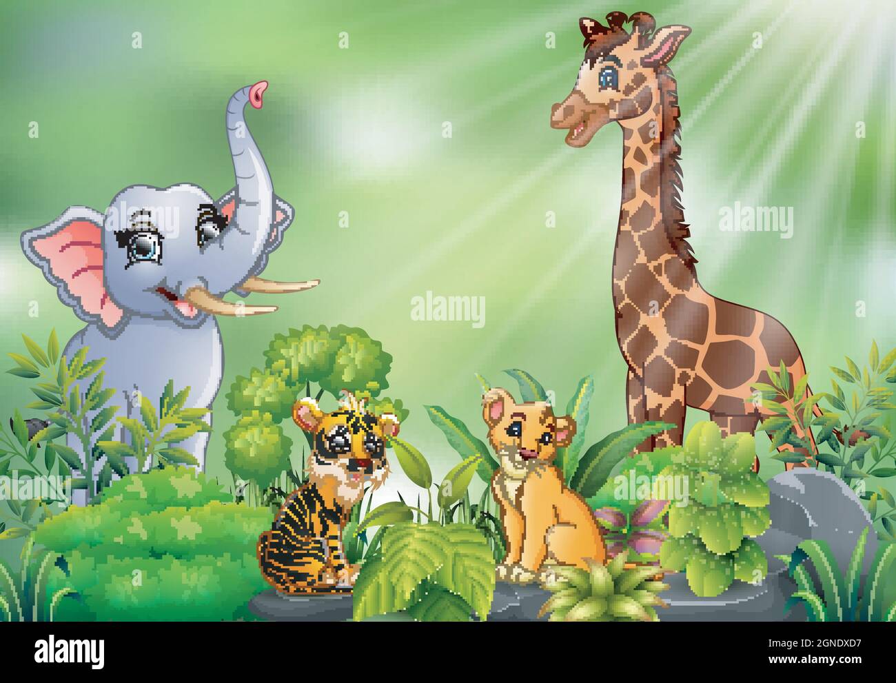 Nature scene with wild animals cartoon Stock Vector Image & Art - Alamy