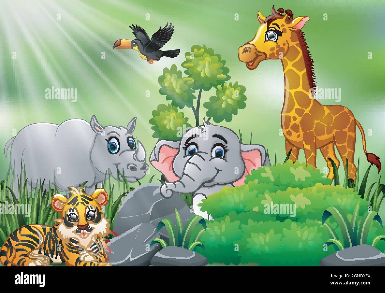 Nature scene with wild animals cartoon Stock Vector Image & Art - Alamy