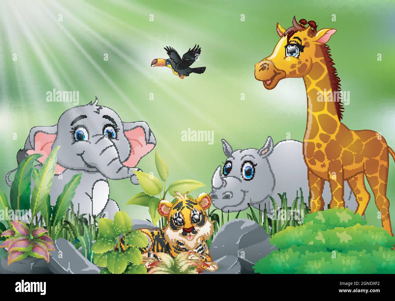 Nature scene with wild animals cartoon Stock Vector Image & Art - Alamy