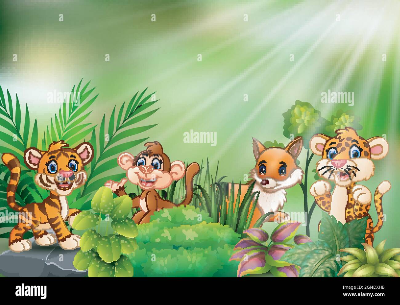 Nature scene with wild animals cartoon Stock Vector Image & Art - Alamy