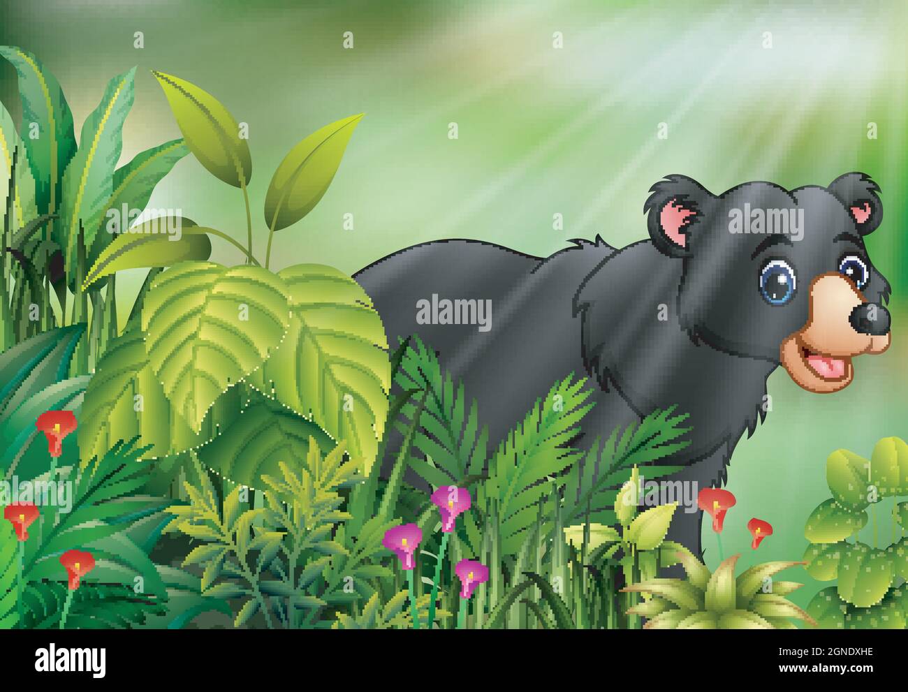 Nature scene with black bear cartoon Stock Vector Image & Art - Alamy