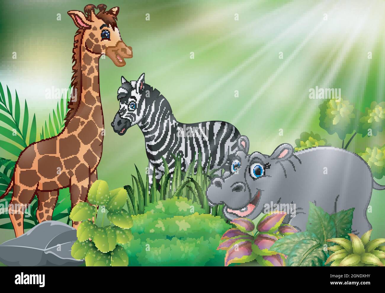Nature scene with wild animals cartoon Stock Vector Image & Art - Alamy