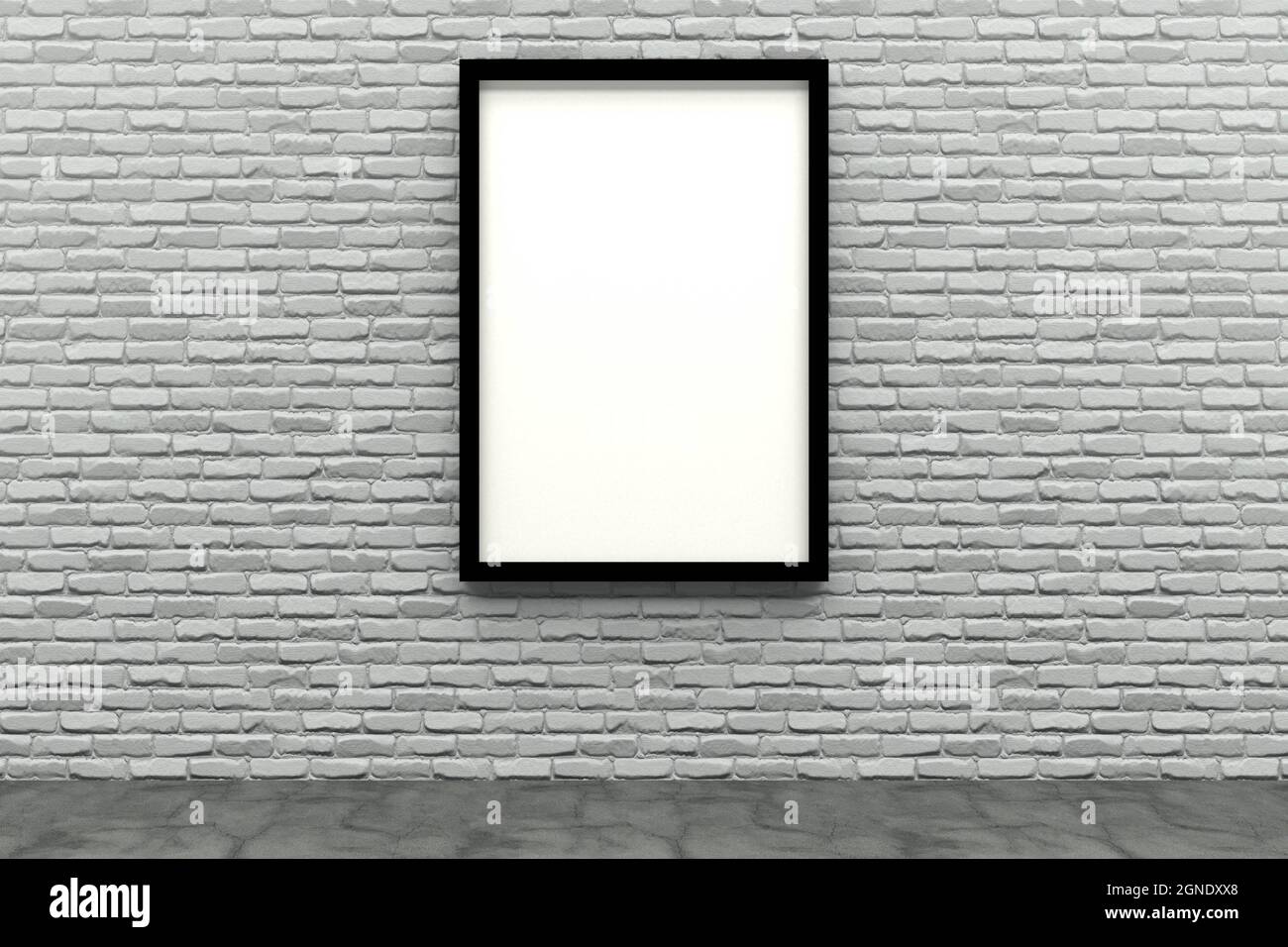 3d render black Photo frame on white brick wall Stock Photo - Alamy