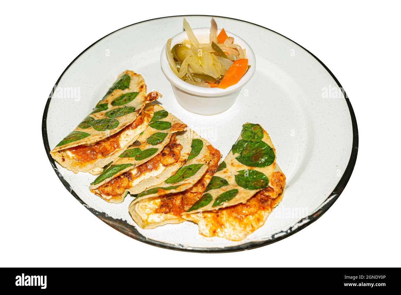 Traditional chipilin and grated shrimp tacos of Chiapas, Mexico Stock ...