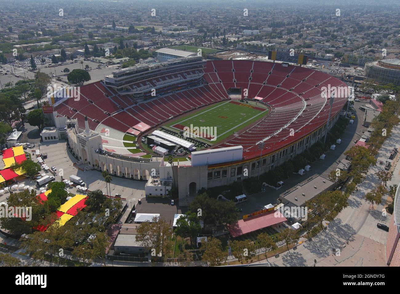 An aerial view of the Los Angeles Memorial Coliseum, Friday, Sept. 24 ...