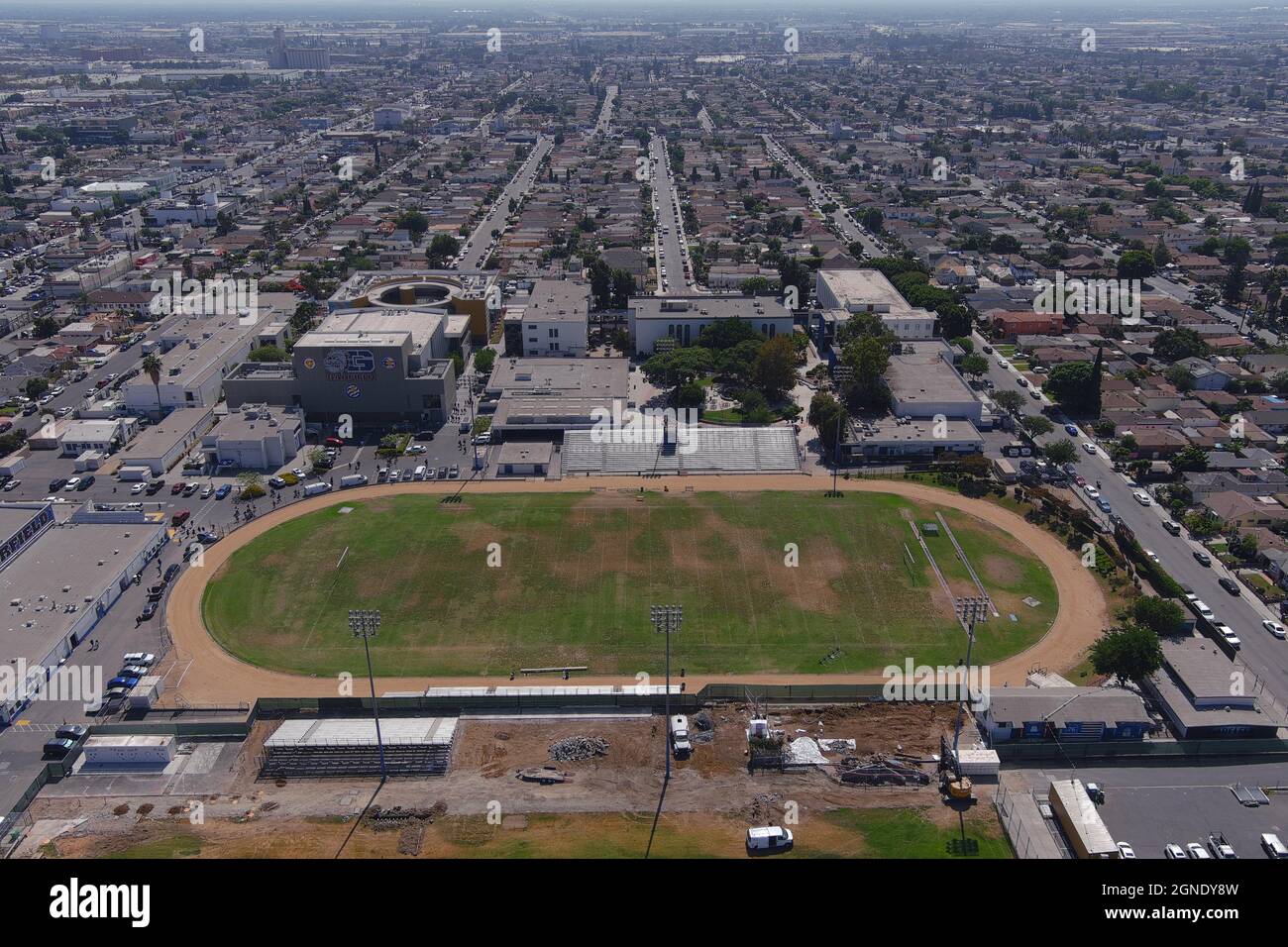Los Angeles, United States. 17th Sep, 2021. An aerial view of Garfield ...