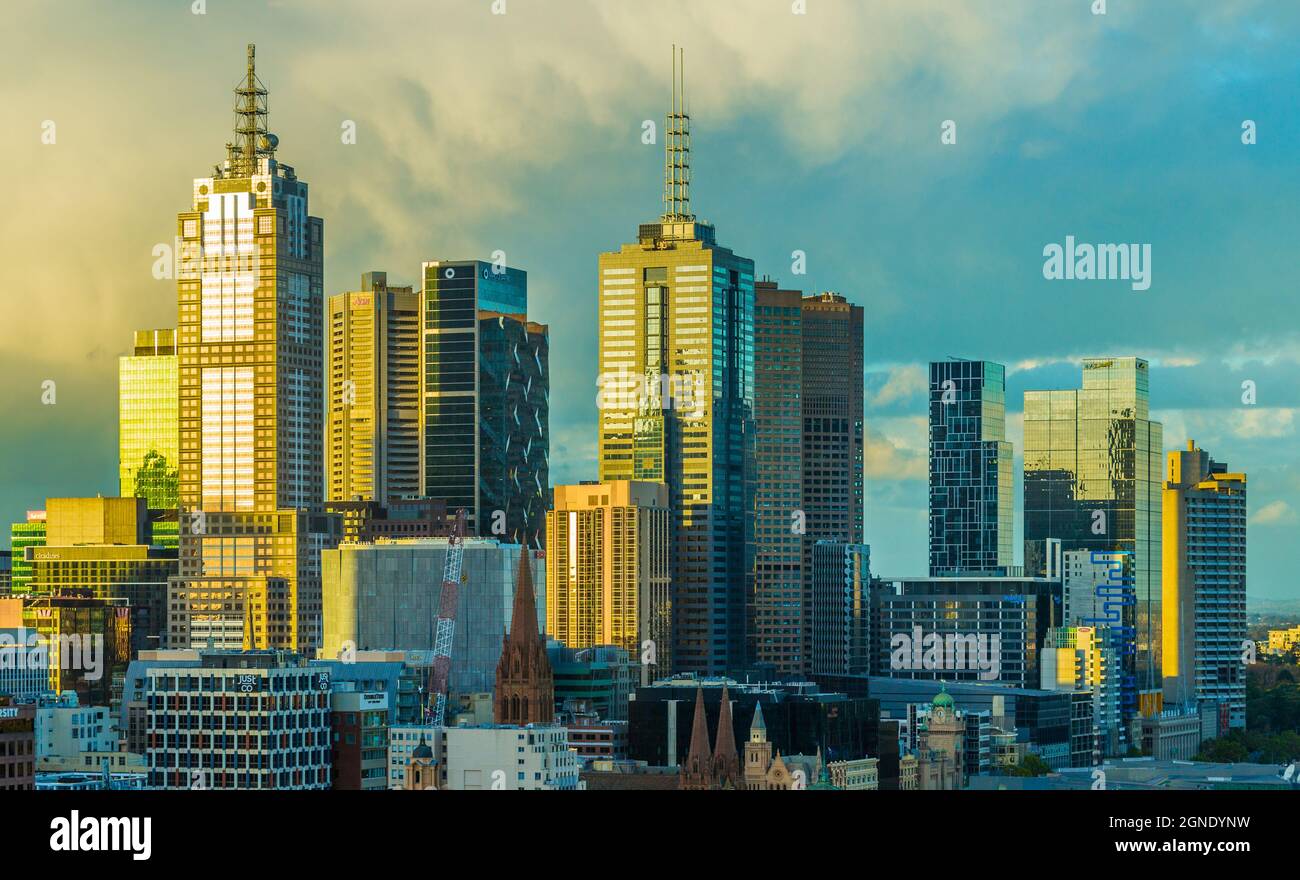 Architectural detail from the modern city skyline of Melbourne ...