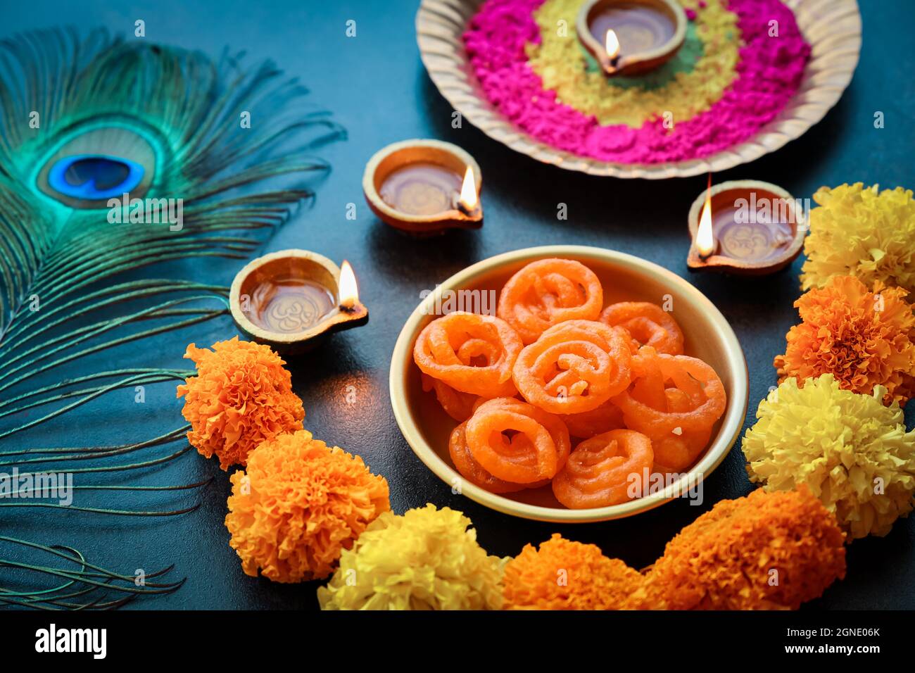 Diwali sweets jalebi Jhangiri Gujiya peda jndian Sweet dessert mithai ...