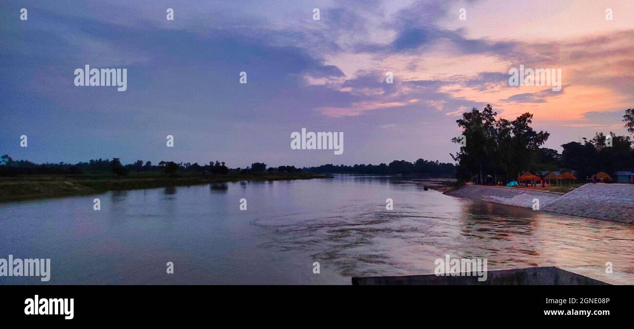 Amazing river landscape with cloud in the evening.Sunset in bangladesh ...