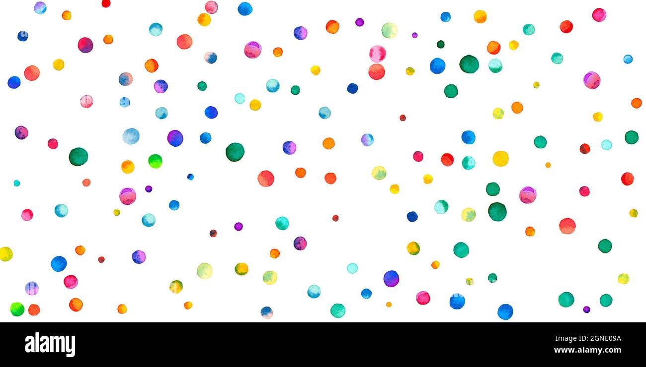 Watercolor confetti on white background. Alive rainbow colored dots ...