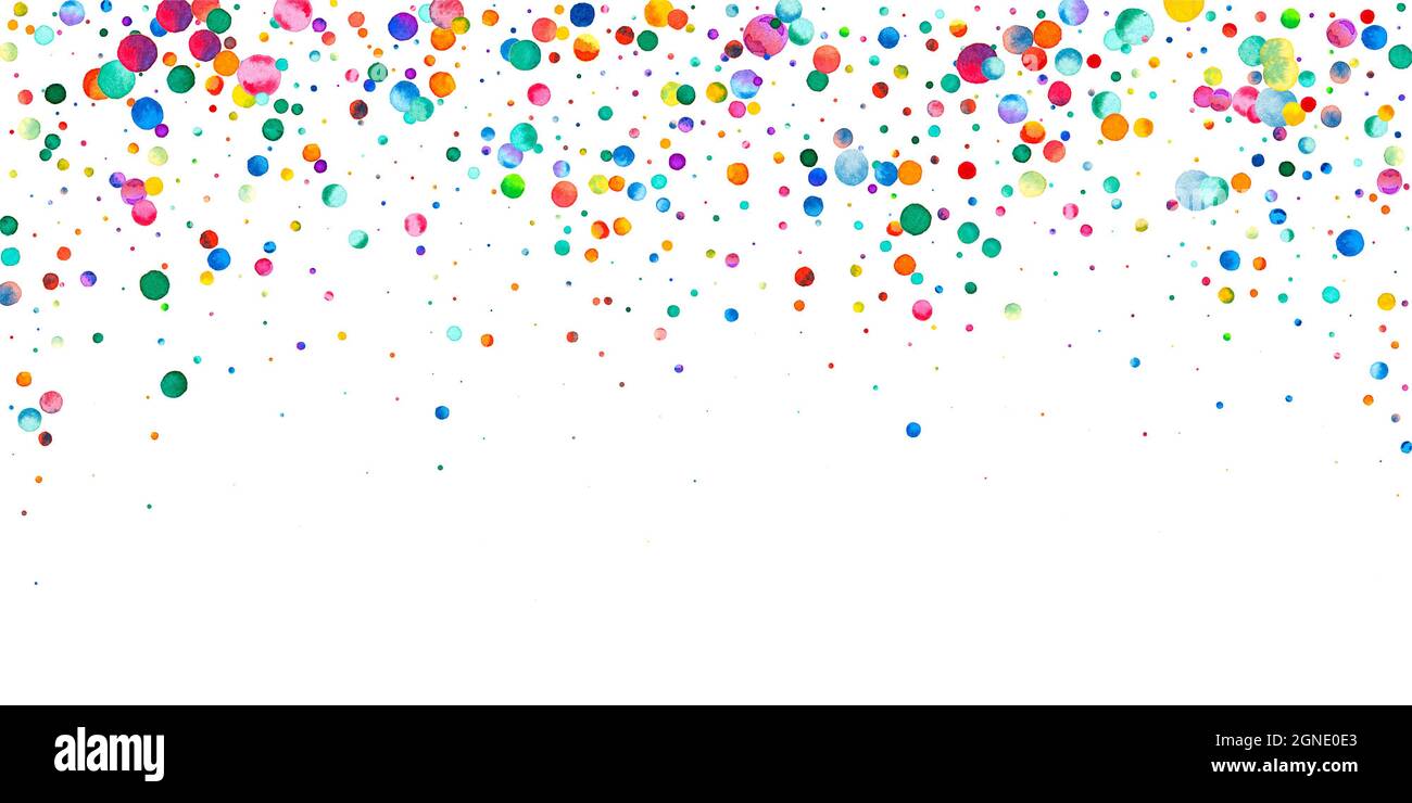 Watercolor confetti on white background. Adorable rainbow colored dots ...